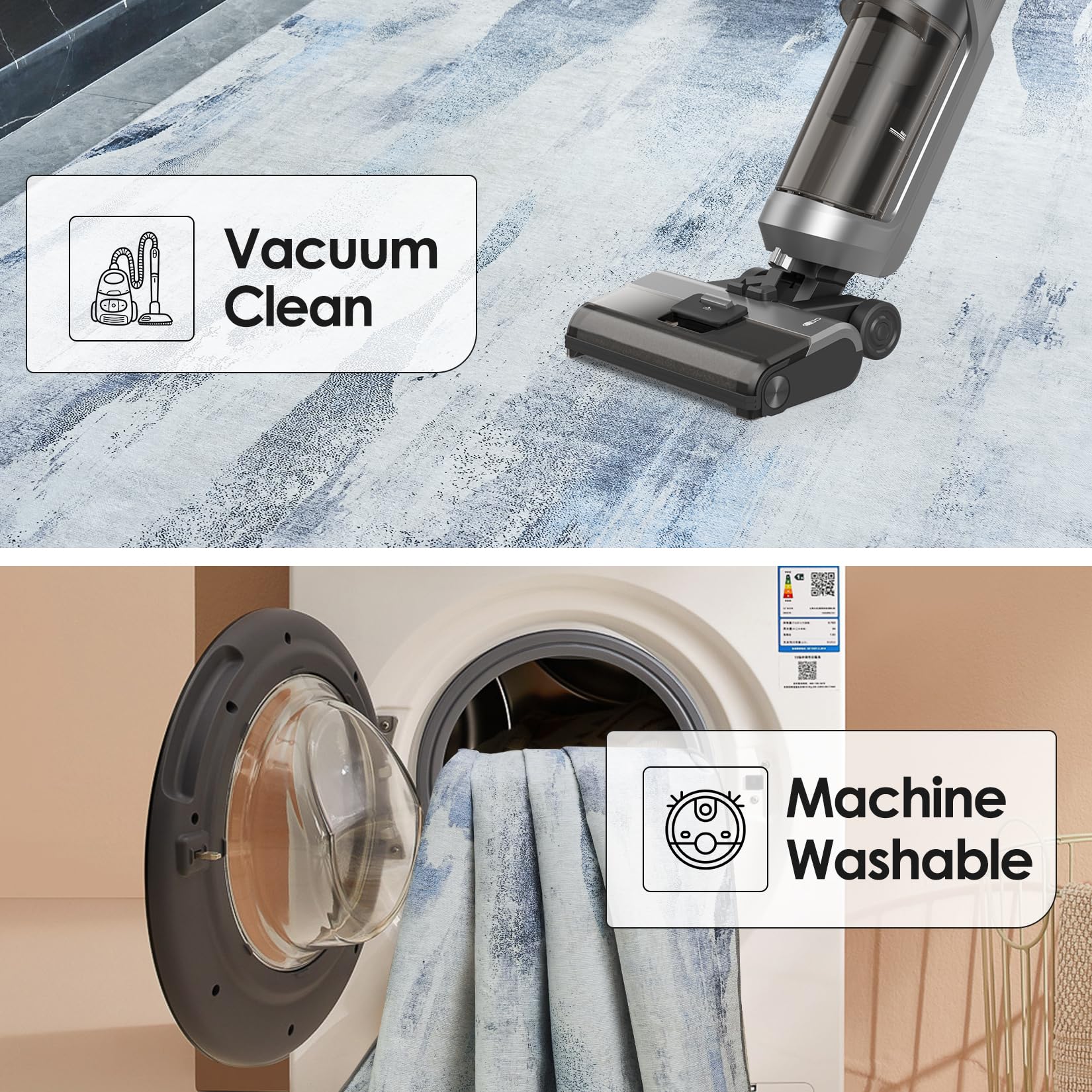 INGEROOM Washable Area Rug - Area Rugs 5x7 Abstract Soft Machine Washable Rug with Non-Slip Backing for Living Room, Bedroom, Dining Room (Gray and Blue, 5'x7' Feet)