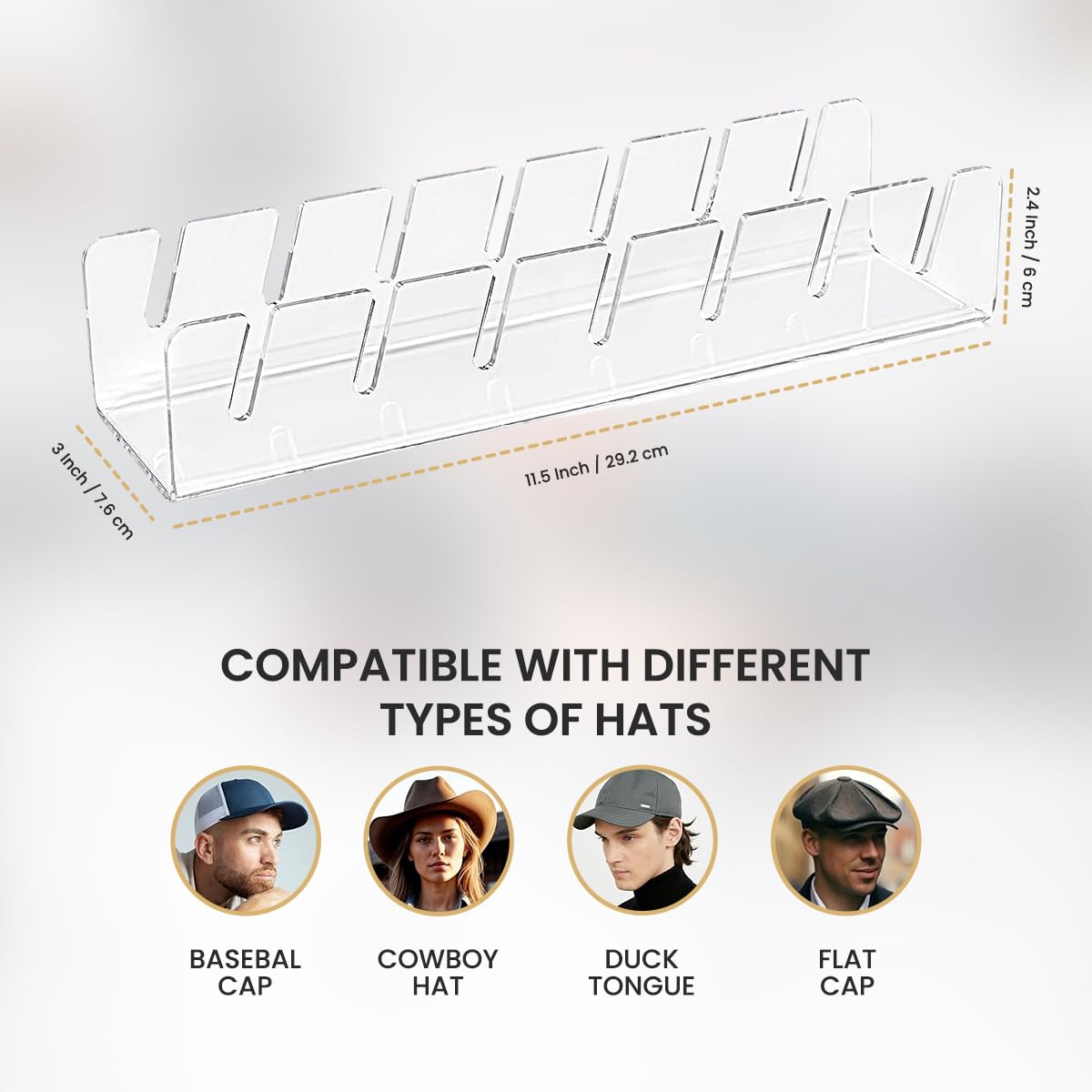 Hat Stand for Baseball Caps, 2 PCs No Install Acrylic Hat Organizer for 14 Baseball Caps, Hat Storage for Baseball Caps, Hat Stands for Display and Organizers for Bedroom, Closet, Dresser, Office