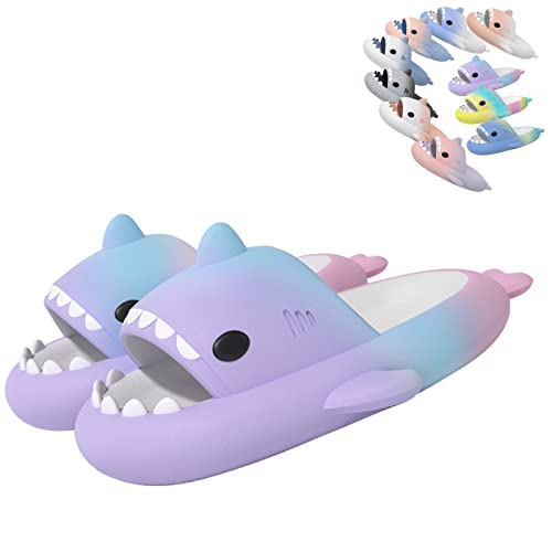 Mdnfdap Gradient Shark Slides for kids 2023 Summer Slippers Sandals Anti-Slip Cloud Slippers Open Toe EVA Lightweight Sole Casual Beach Shoes -(Purple rainbow) 200
