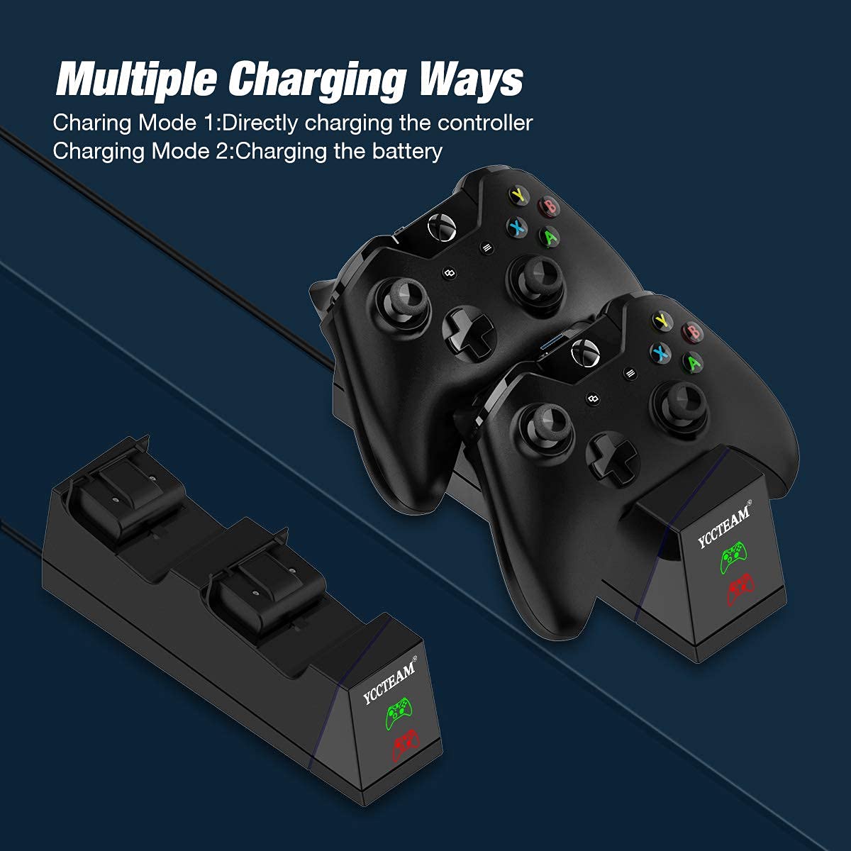 Controller Charger for Xbox One - Rechargeable Battery Pack for Xbox One/Xbox One X/Xbox One S/Xbox One Elite Controller, Charging Station for Xbox One with LED Indicator and 2Pcs 1200mAh Rechargeable