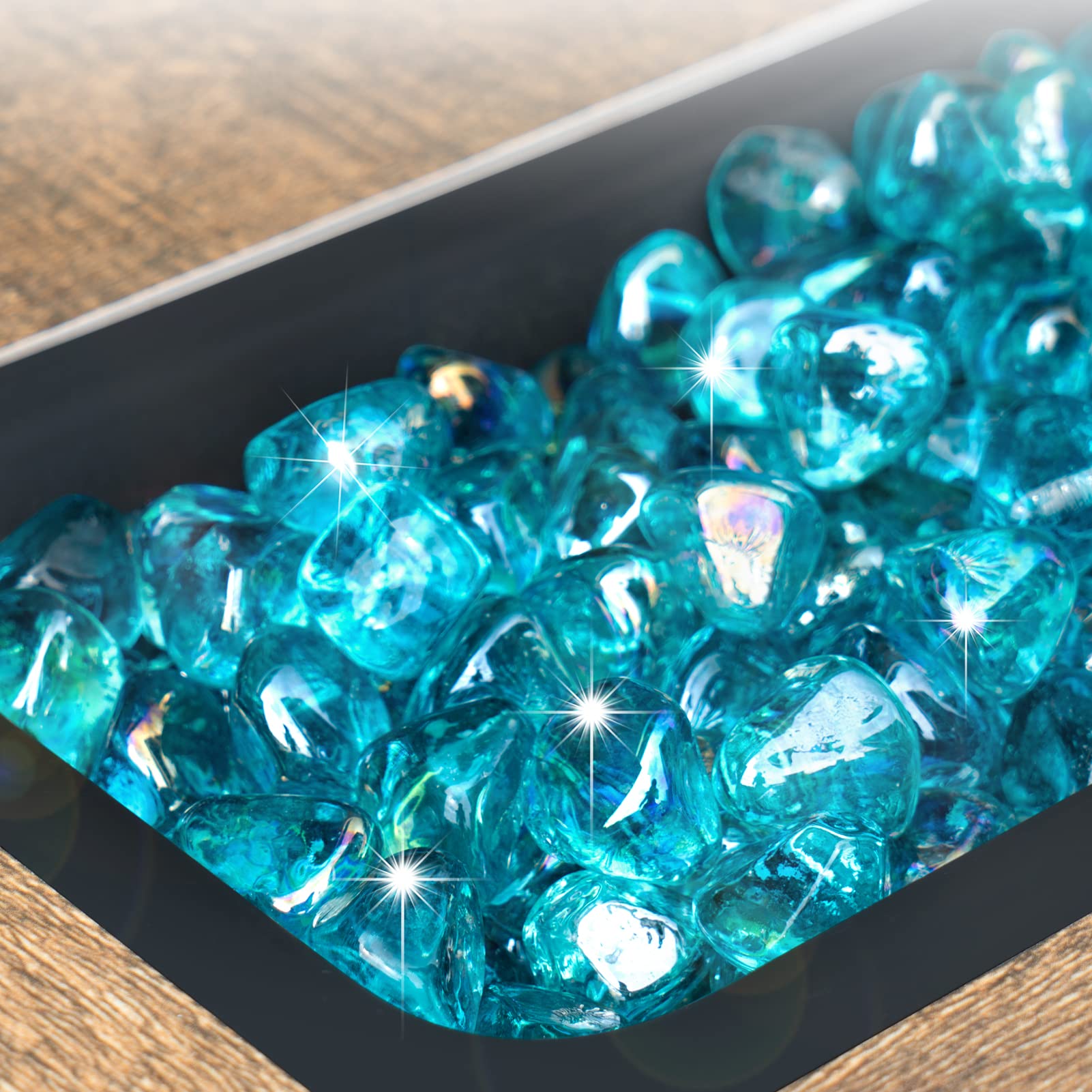 GASPRO 30 Pound Fire Glass Diamonds 1 Inch, Fire Pit Glass for Gas Fireplace and Fire Pit, Caribbean Blue, High Luster