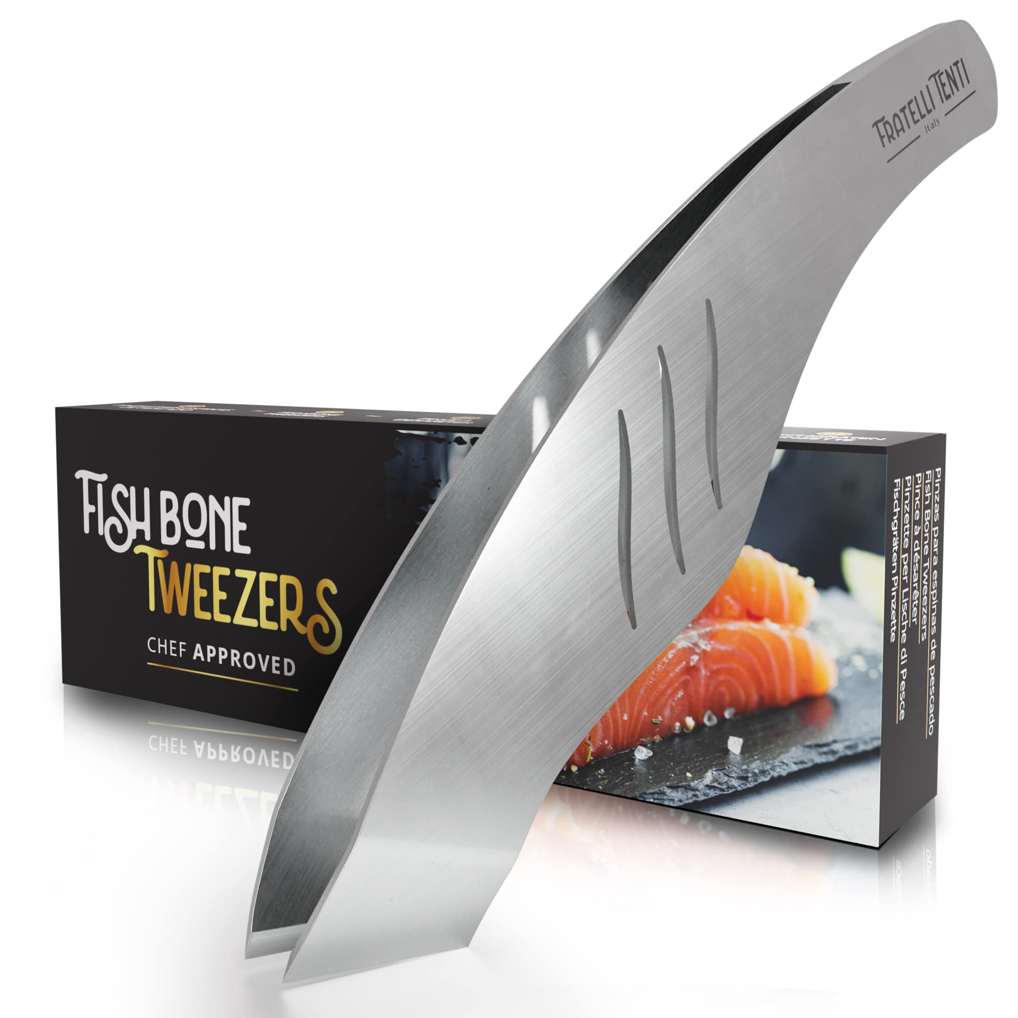 Fish Bone Tweezers - Stainless Steel Fish Scaler - Perfect Tongs for Removing Fish Bones and Scales, Serving Sliced Salmon, Sashimi and Any Fish