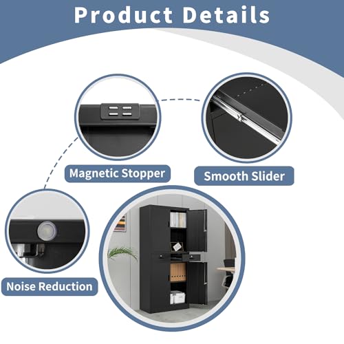 CJF Metal Storage Cabinet with Adjustable Shelves and Drawers, Locking Steel Storage Cabinet for Pantry, Office, Garage, Home, School, Utility (Black)