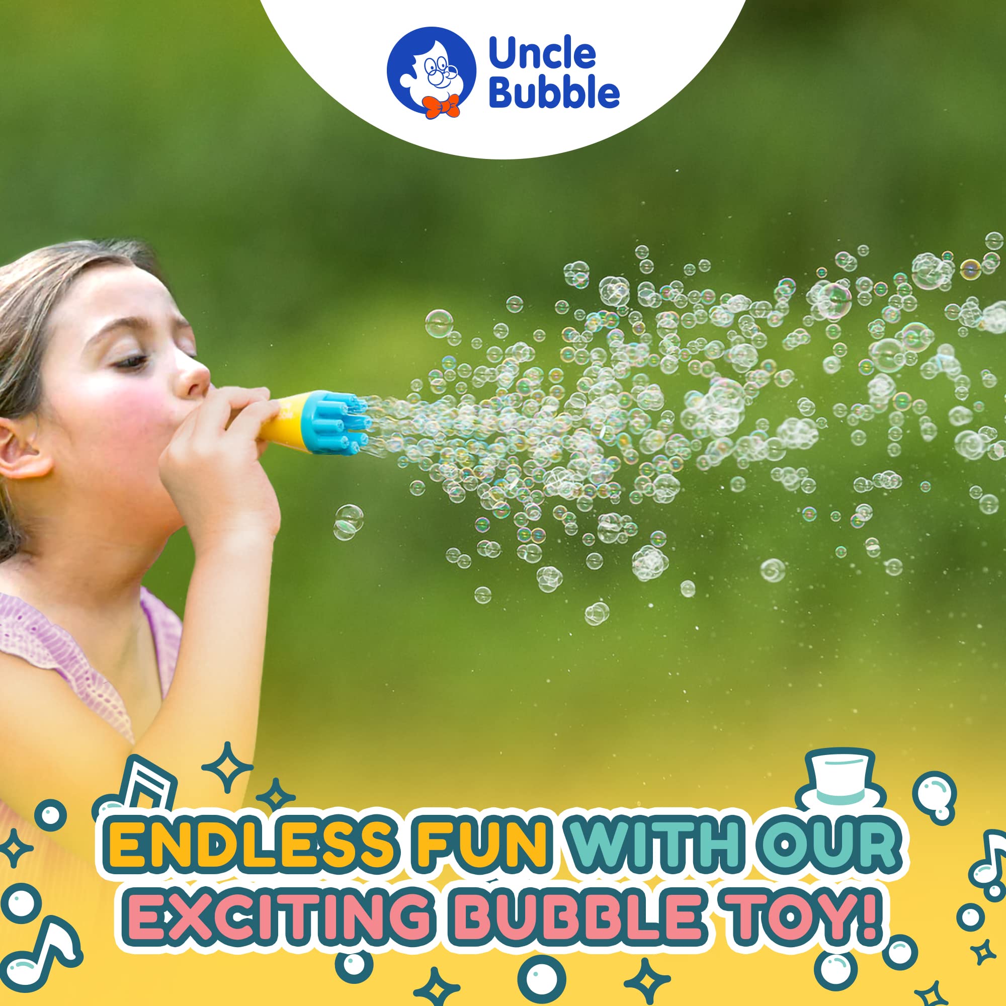 Uncle Bubble Mini Bubble Blower - Non Toxic Plastic Confetti Bubbler, Fun Summer Toys for Kids, Girls and Boys, Blow Thousands of Mini Bubbles in One Breath
