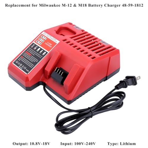 Elefly Replacement for Milwaukee M-12 M18 Battery Charger 48-59-1812, Compatible with Milwaukee 12V-18V M18 Battery 48-11-1852 48-11-1850 M-12 48-11-2460 48-11-2411