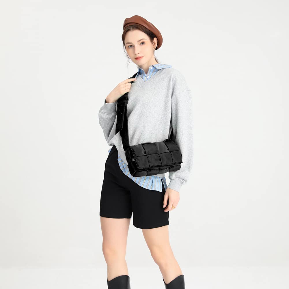 E Puffer Woven Bag for Women Cotton Padded Designer Crossbody Bags Woven Purse Shoulder Bag