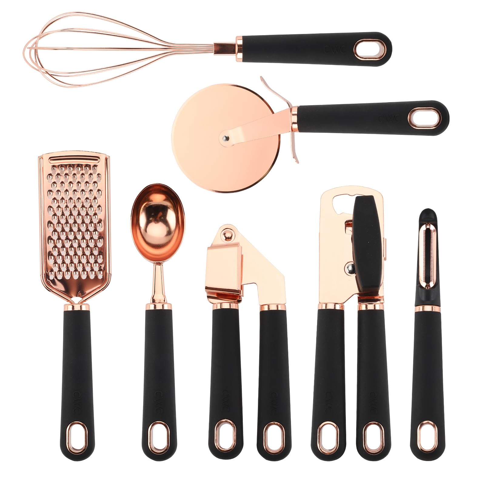 COOK With COLOR 7 Pc Kitchen Gadget Set Copper Coated Stainless Steel Utensils with Soft Touch Navy Handles