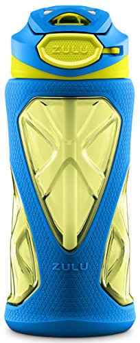 Pogo BPA-Free Tritan Kids Water Bottle with Silicone Soft Straw, Grey Geode & Zulu Torque 16oz Plastic Kids Water Bottle with Silicone Sleeve and Leak-Proof Locking Flip Lid and Soft Touch Carry Loop