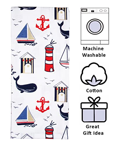 fillURbasket Coastal Kitchen Towels Set Nautical Dish Towels Fish Kitchen Towels Seashell Towels for Kitchen Decorative Hand Dish Drying 15"x25" 100% Cotton