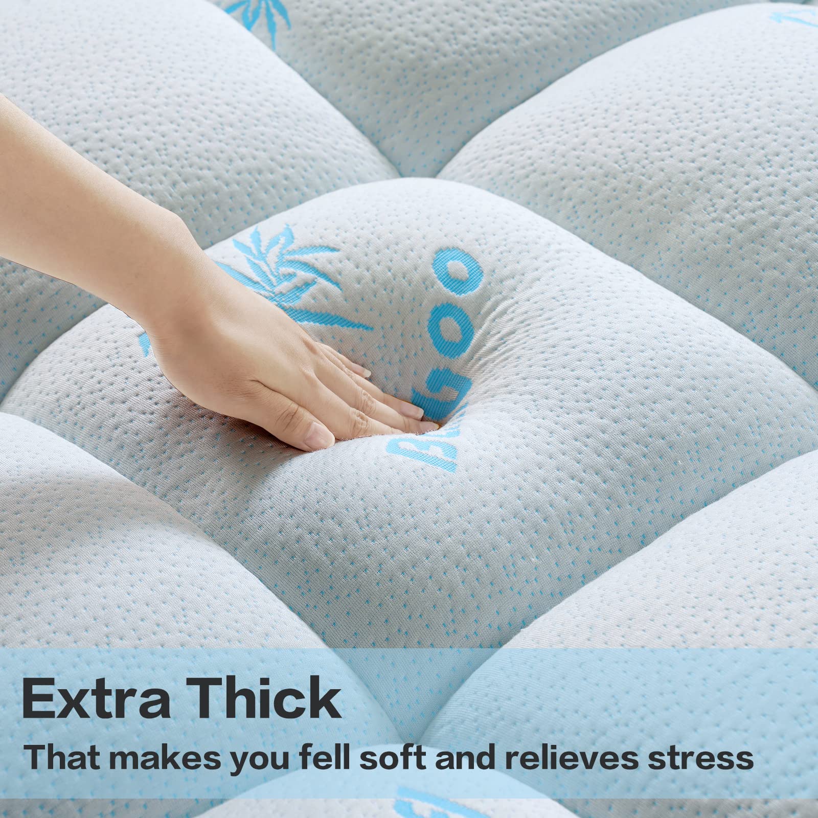 KELTARO Mattress Topper King Size,Extra Thick Cooling Viscose Made from Bamboo Mattress Pad Cover Plush Soft Noiseless Down Alternative Fill,with 8-21" Deep Pocket