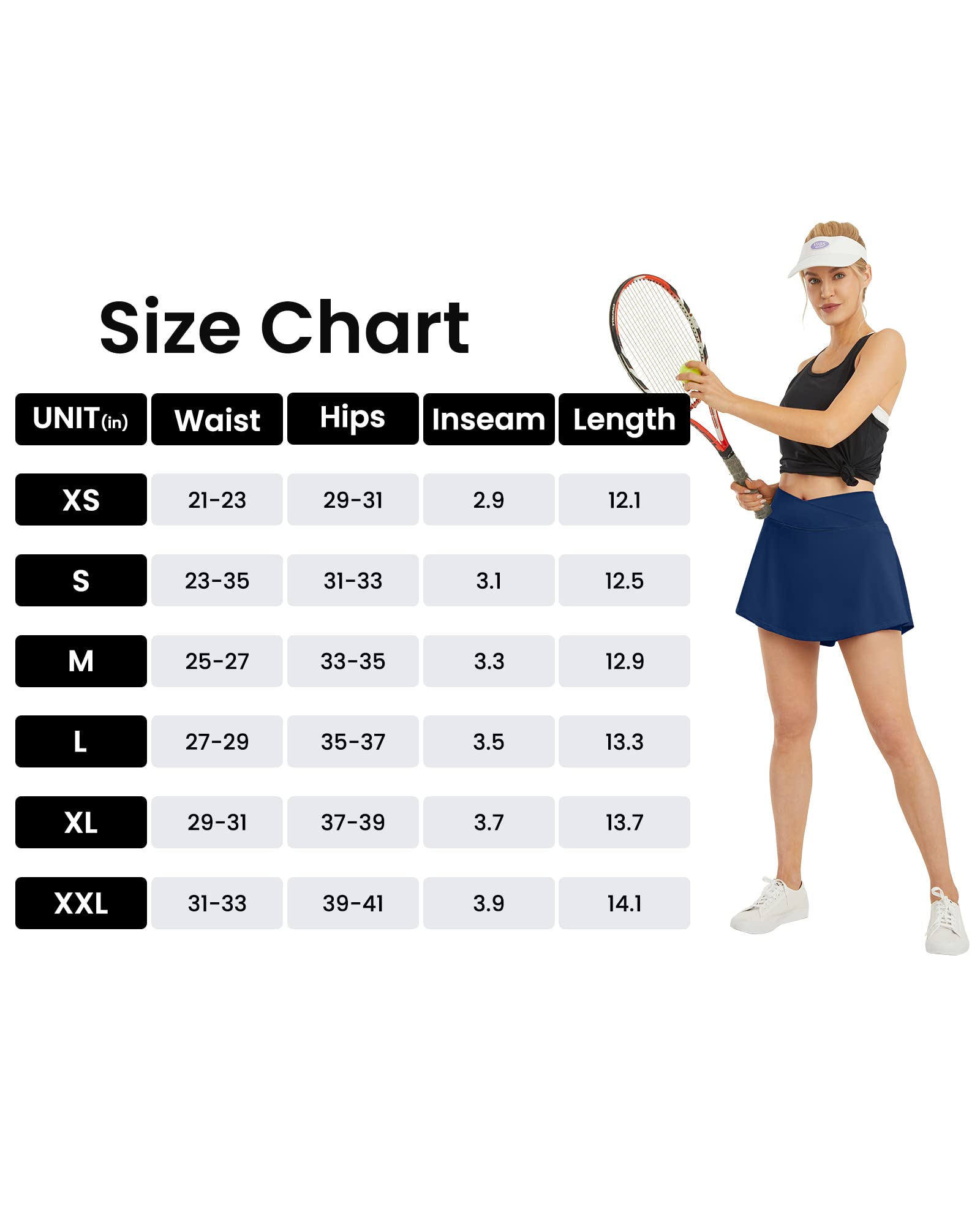 ED3SIZE Women's Tennis Skirts with Shorts Cross Waist Athletic Golf Skorts with Pockets (Navy, M)