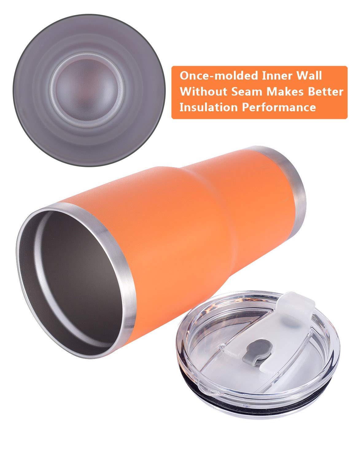 DYNAMIC SE 30oz Tumbler Double Wall Stainless Steel Vacuum Insulated Travel Mug with Splash-Proof Lid Metal Straw and Brush (Orange)