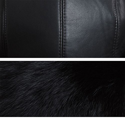 Women's Real Fox Fur hat Winter Thick Fur hat Natural Fur and Sheepskin Warm hat (55-60cm, Black)