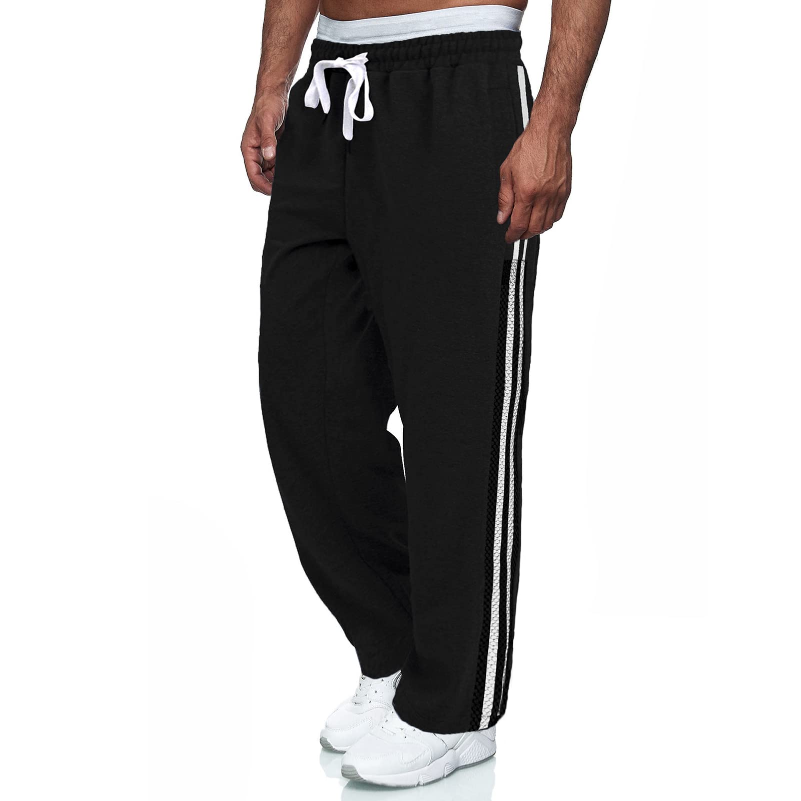 elselect Men's Gym Pants, Track Pants with Adjustable Drawstring at Hem, Athletic Pants for Running, Workout, Yoga Black 3XL