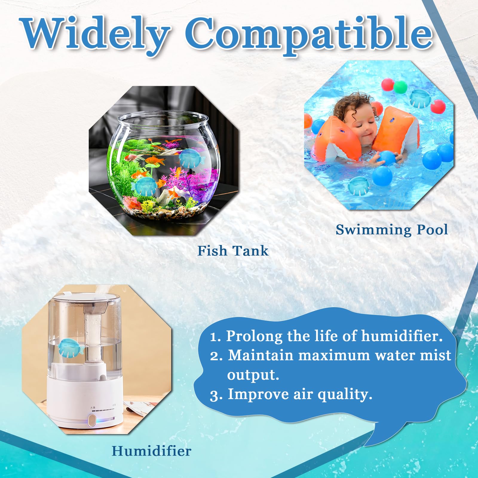 Humidifier Cleaner, Humidifier Cleaning Fish for Humidifiers & Fish Tanks, Purifies Water, Prevents Hard Water Build Up, Eliminates White Dust Odours, 10PCS, Blue, PB-23