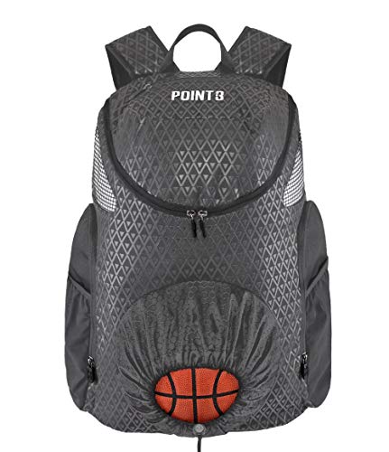 POINT3 Basketball Backpack Road Trip 2.0, Bag with Drawstring for Soccer, Volleyball & More, Compartments for Shoes, Water, & Clothes, Water Resistant Equipment Bag, Unisex Sports Backpack - Grey