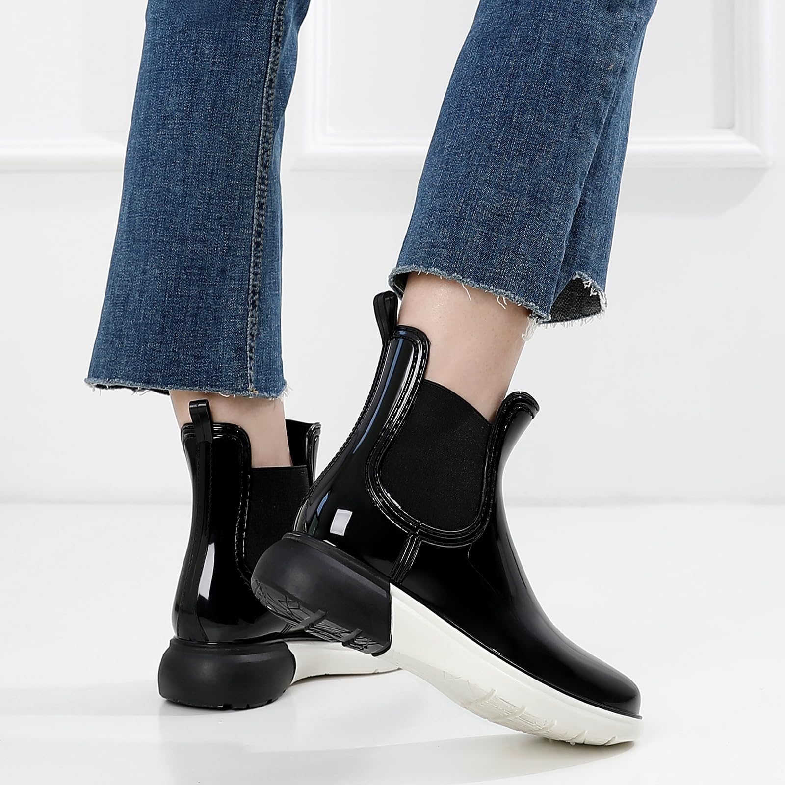 CKWLXQY Womens Rain Boots Waterproof Ankle Chelsea Booties Short Rain Shoes Casual Comfortable Rubber Boots