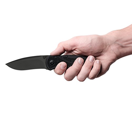 Kershaw Blur Black (1670BLK) Everyday Carry Pocketknife, 3.4 inch Stainless Steel Drop Point Blade, Cerakote Blade Finish, SpeedSafe Opening, Reversible Pocketclip; 3.9 OZ
