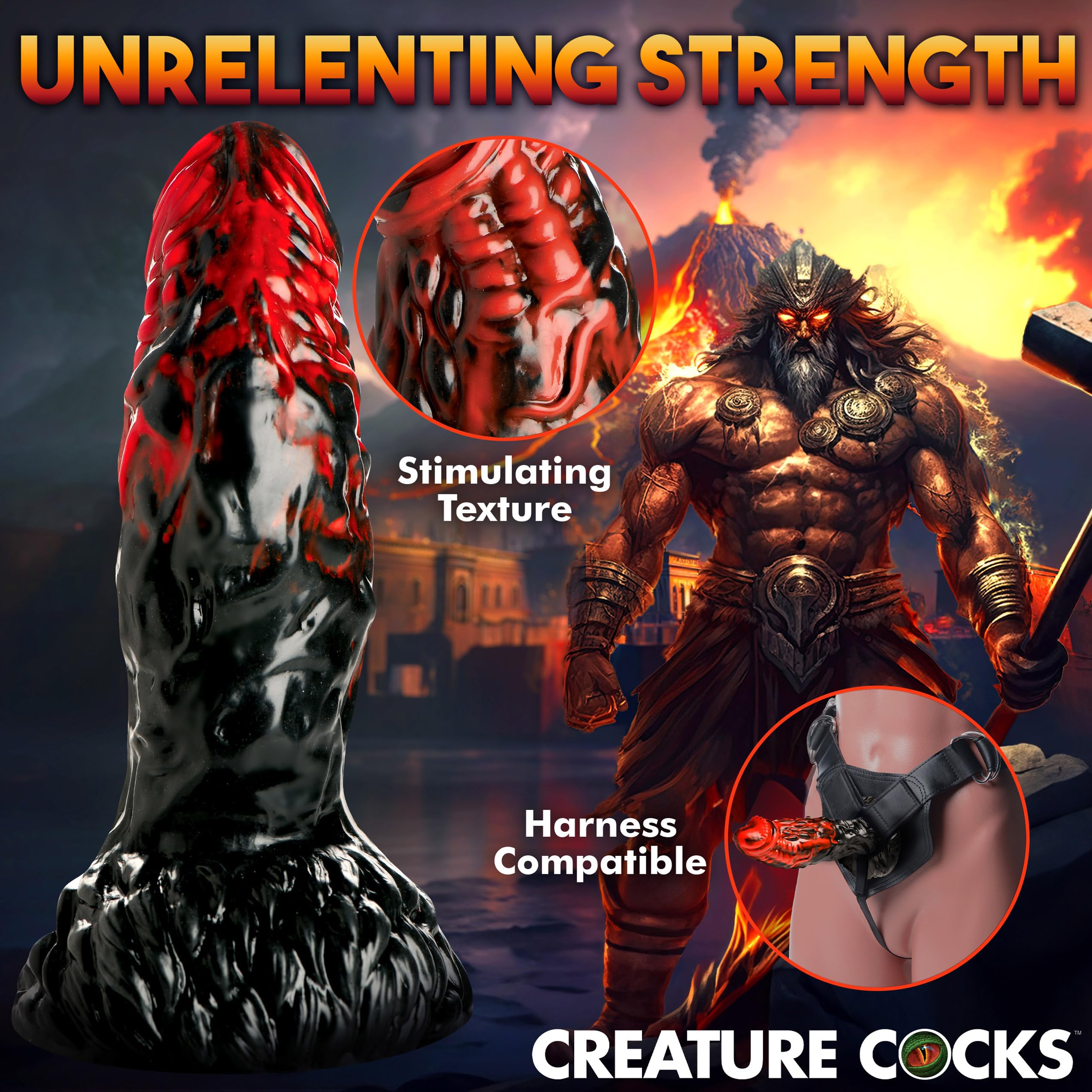 CREATURE COCKS Vulcan Silicone Dildo for Men, Women & Couples. Firm and Flexible, Strong Suction Base, Fantasy Dildo, Unique Texture. Premium Phthalate-Free & Body-Safe Silicone. 1 Piece, Red