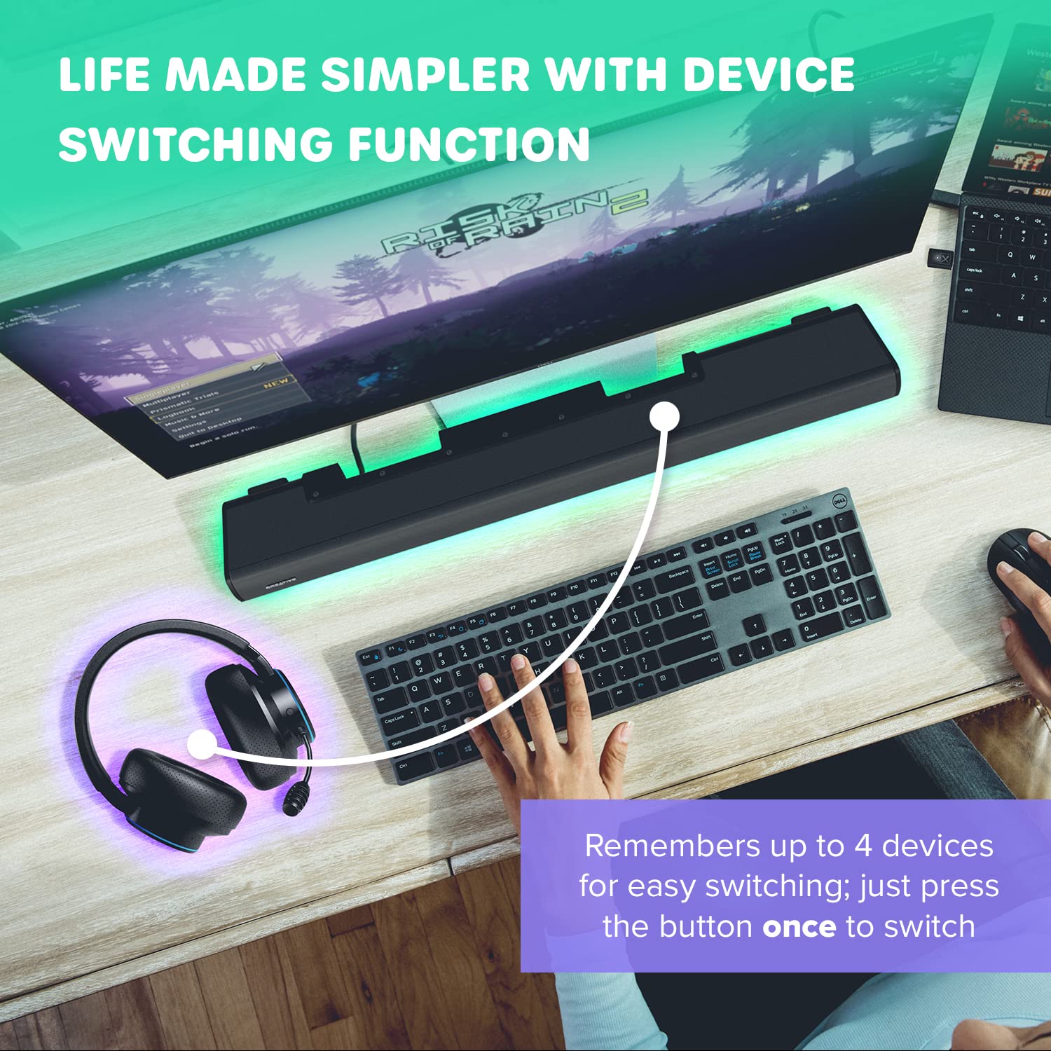 Creative BT-W4 Smart Bluetooth 5.2 Audio Transmitter with aptX Adaptive, 24-bit Audio, Device-Switching Function, and Voice Chat Support for PC/Mac / PS5 / PS4 / Nintendo Switch