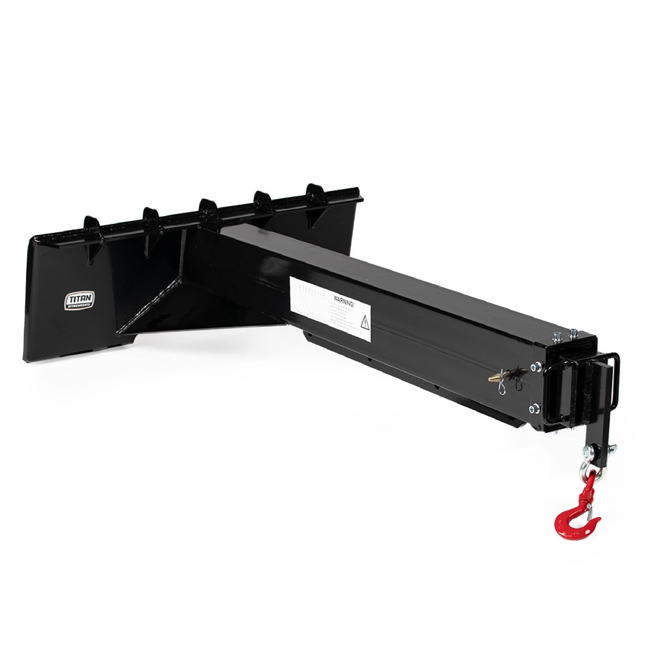 Titan Attachments Adjustable Skid Steer Industrial Crane Jib Attachment with 3 Ton Hook, Manual Telescopes 72" - 120", 5000 LB Lift Capacity at 6 FT, Single 3 Ton Swivel Eye Hook