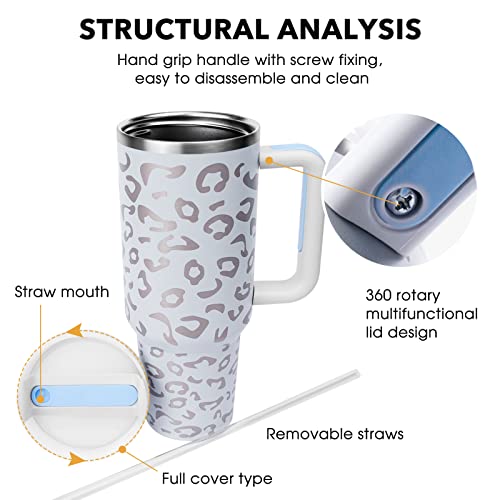 Serborni 40 oz Tumbler With Handle and 3 Straws Lid, Insulated Tumblers Stainless Steel Travel Coffee Mugs For Hot and Cold(Bay Leaf)