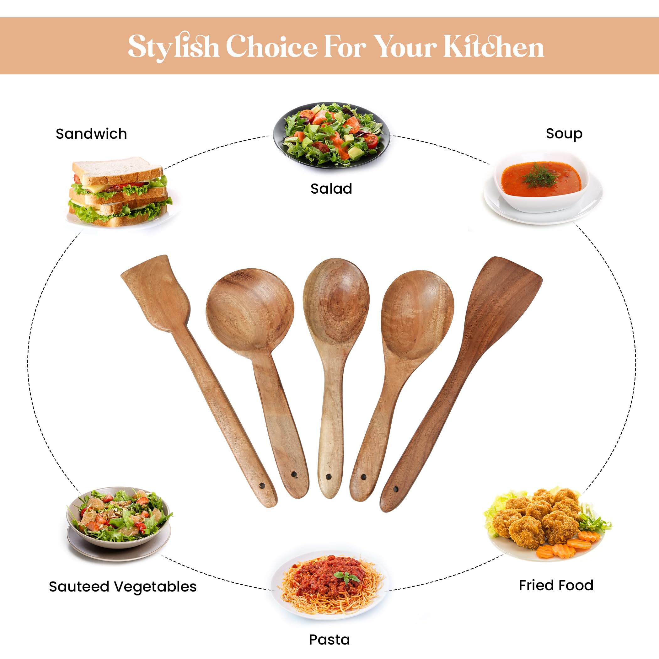 Cooking Utensils Set, Nonstick Wooden Spoons for Cooking, Cookware Sets, Kitchen Essentials, Kitchen Appliances, Kitchen Utensils Tool Set, Housewarming Gift, Mangowood Kitchen Utensils Set Pack of 5