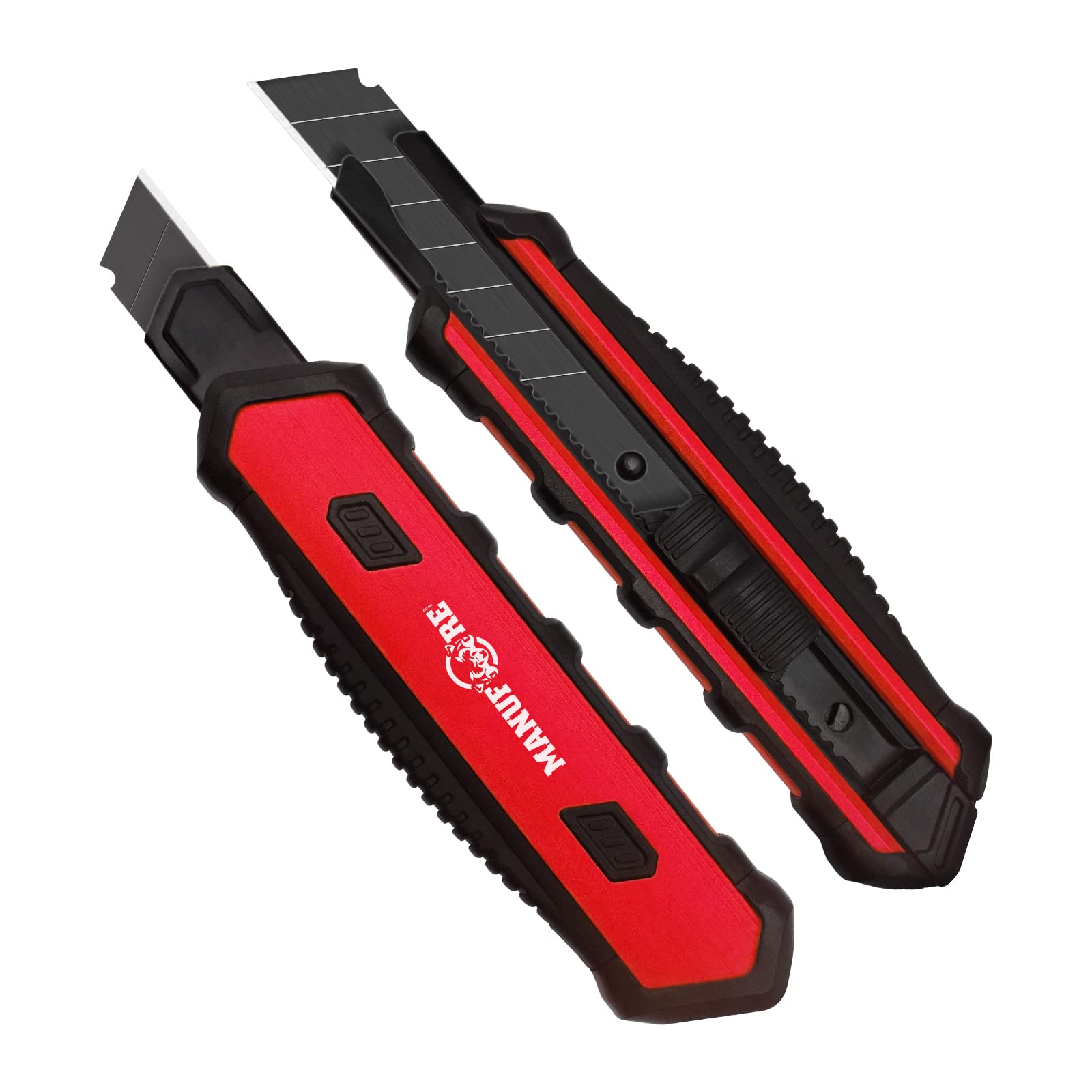 MANUFORE 18mm Utility Knife Heavy Duty Aluminum Alloy Snap-off knife with 10pcs Spare SK5 Steel Ultra Sharp Black Blade for Cutting Paper, Carpet, Cardboard Blue