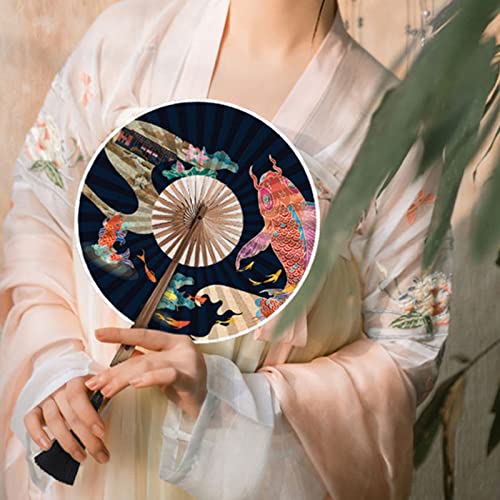 ERTUO Windmill fan Chinese style round fan hand-held folding fan bamboo round fan koi