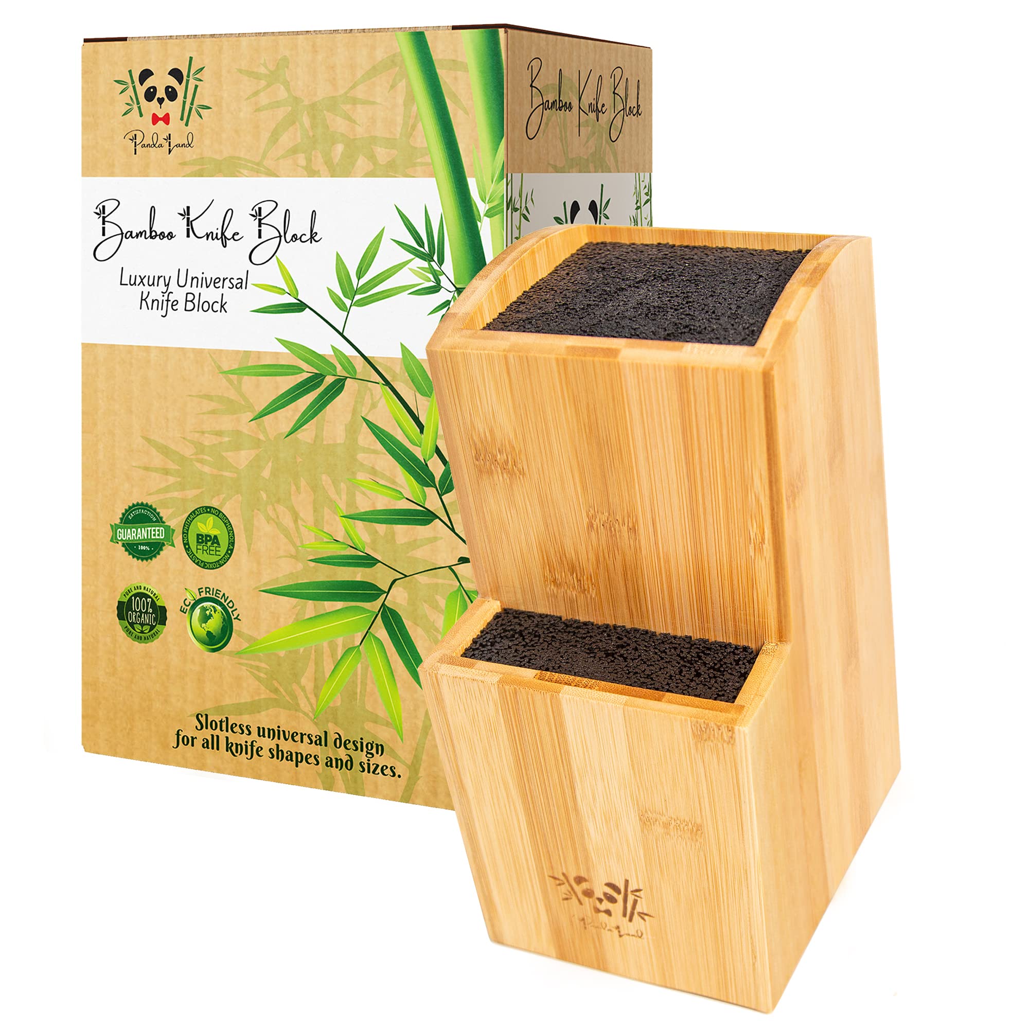 PANDA LAND Bamboo Universal Knife Block Without Knives | Upto 20 Knives Extra Large Capacity Kitchen Knife Organizer | Kitchen Knife Holder for Counter Top Knife Block Set Kitchen Gadgets Utensils