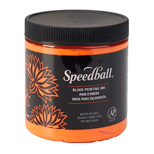 Speedball Water-Soluble Block Printing Ink, 8-Ounce Jar, Fluorescent Orange