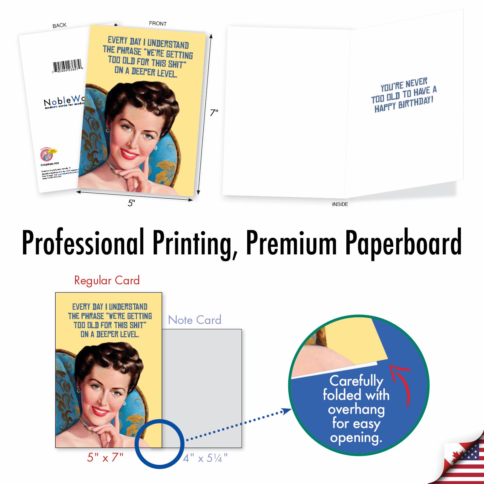 NobleWorks - 1 Hilarious Happy Birthday Card - Funny Retro Women Humor, Celebrate Birthdays - Getting Too Old C7239BDG
