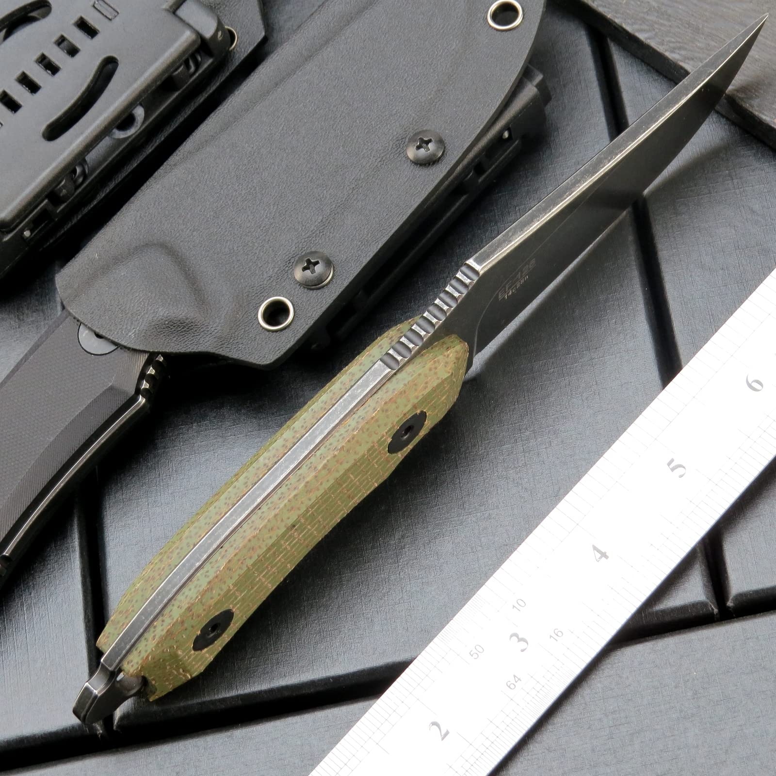 Eafengrow EF126 Fixed Blade Knife 14C28N Steel Blade, Micarta Handle Full Tang Fixed Knife for Outdoor Camping Hunting Survival EDC Tool Knife(Army Green)