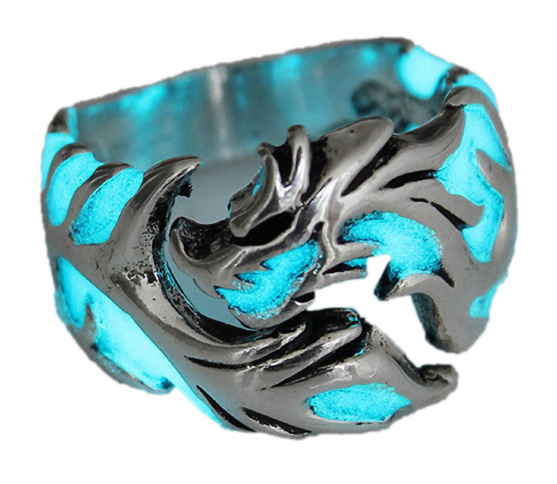 Cool Flying Dragon Luminous Ring, Gothic Punk Rings for Men and Women Allergy Free Glow in the Dark Creative Embossed Dragon Pattern Animal Ring Halloween Anniversary Party Jewelry Light-Emitting Gift