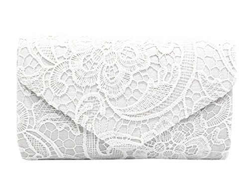 Clutch Purse Handbag Evening Bag Lace Messenger Bag Wedding Party Bag (White)