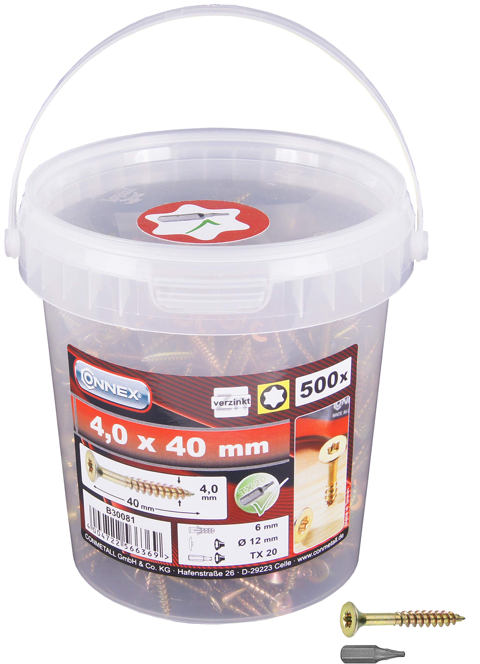 CONNEX B30081 TX 4 x 40mm Uni-Screws Bucket (500 Pieces)