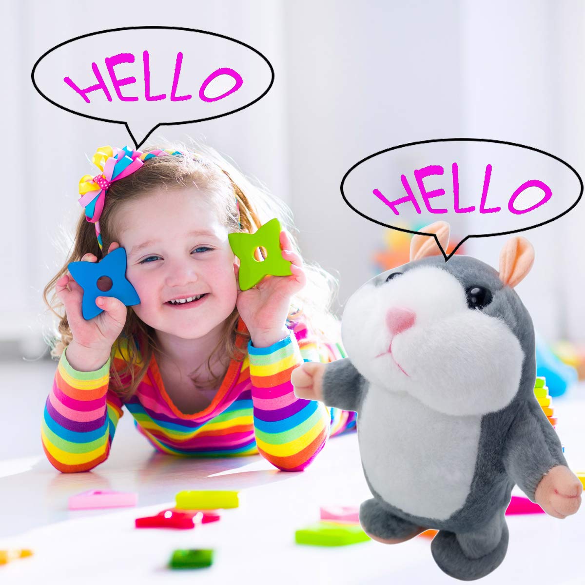 Upgrade Version Talking Hamster Mouse Toy - Repeats What You Say and Can Walk - Electronic Pet Talking Plush Buddy Hamster Mouse for Kids Gift Party Toys (Grey)