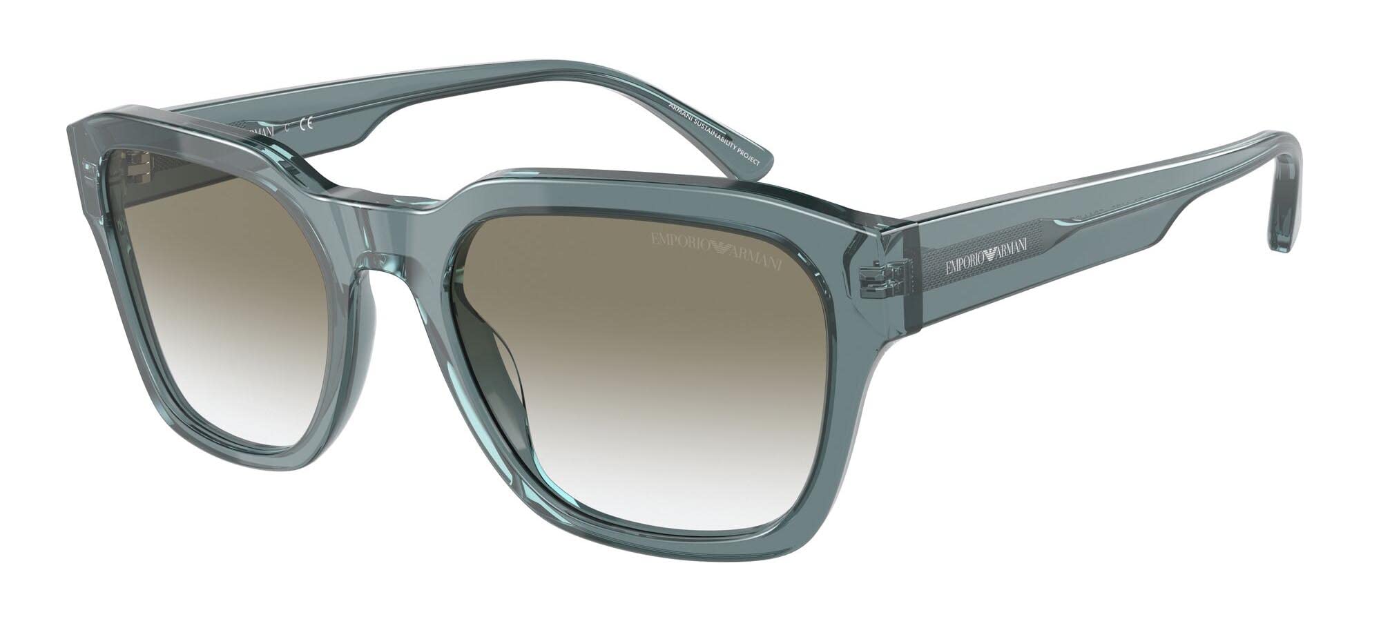 Emporio Armani Man Sunglasses Shiny Transparent Blue Frame, Gradient Light Grey Lenses, 55MM