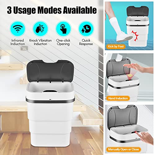 PENCHEN Auatic Toucess Infrared Motion Sensor Trash Can 3-Layer Folg Garbage Can Max. 9.5L ty Built-in Battery with USB Charging Cable