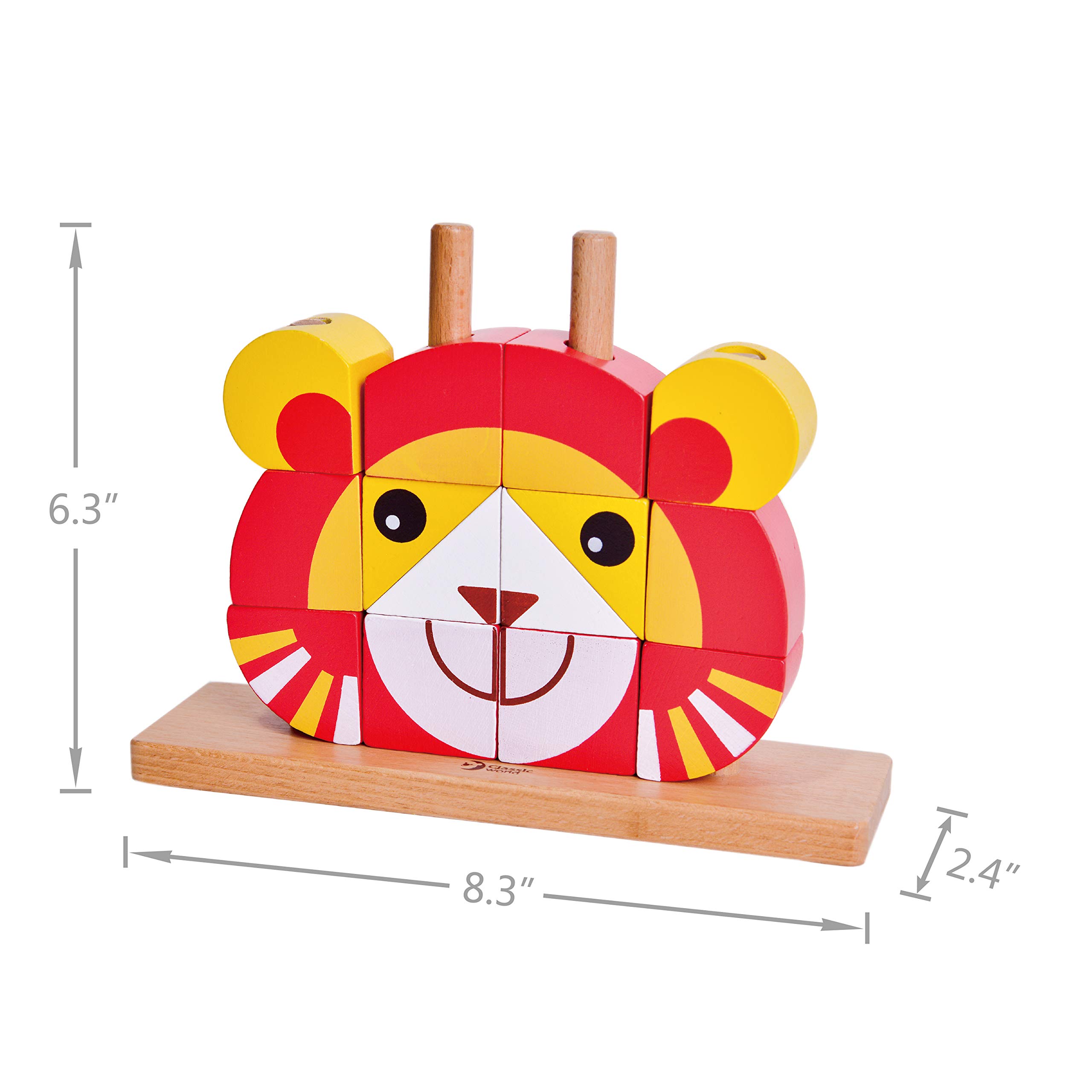 Wooden Stacking,Wood Stacker Blocks, Sorting Toy,Classic World Stacker for Baby Toddler Early Learning Education(Lion Uni Blocks,RED)