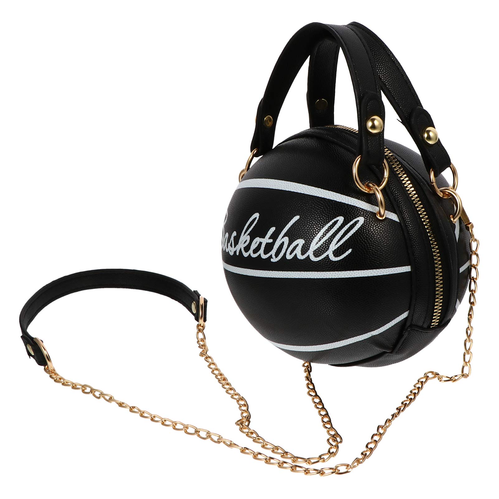VALICLUD Shoulder Purse Round Basketball Shaped Bag PU Leather Round Handbag Shoulder BagsFashion Cow Crossbody Bag Fashion Winter Messenger Tote Bag for Women Girls (Black) Novelty Shaped Purse