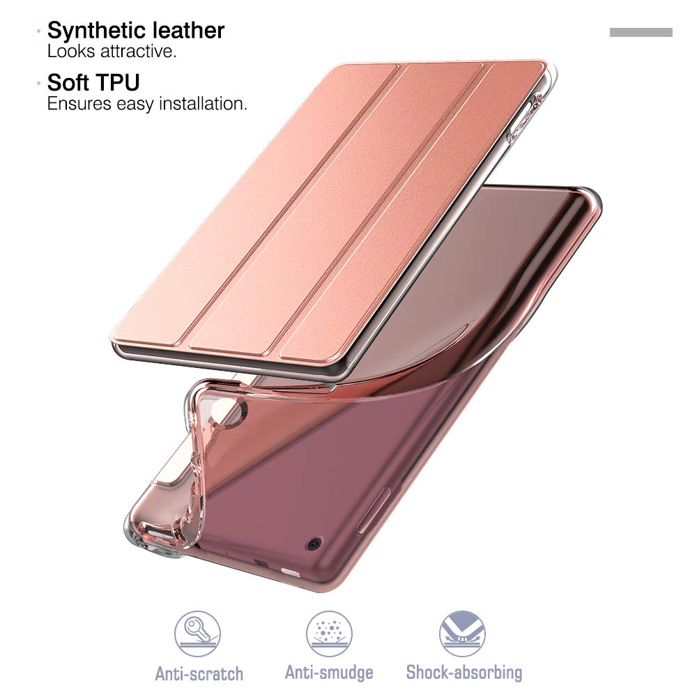 Dadanism All-New Amazon Kindle Fire 7 Tablet Case (9th Generation, 2019 Release), [Flexible TPU Translucent Back Shell] Ultra Slim Lightweight Trifold Stand Cover with Auto Sleep/Wake - Rose Gold