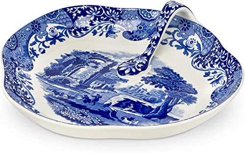 Spode Blue Italian Handled Serving Platter | Serving Tray for Side Dishes, Salads, and Pasta | Porcelain | Measures 8-Inches | Dishwasher Safe (Blue/White)