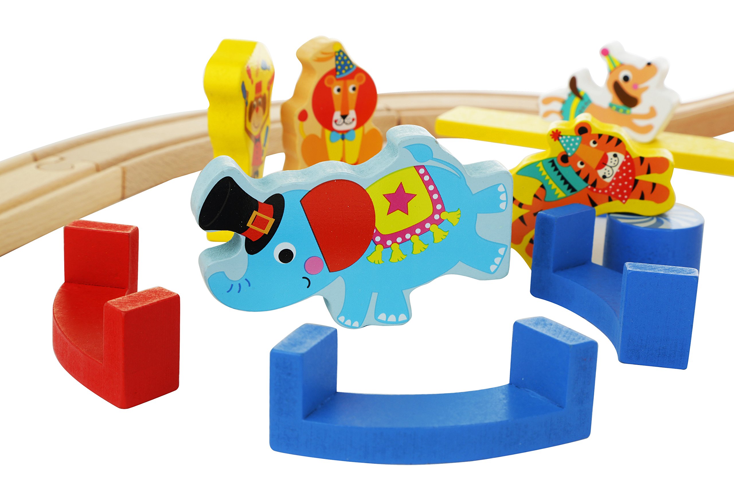 Wooden Train Set Toy Magnetic Trains Cars & Accessories for Toddlers & Kids 3+ Circus Train Set