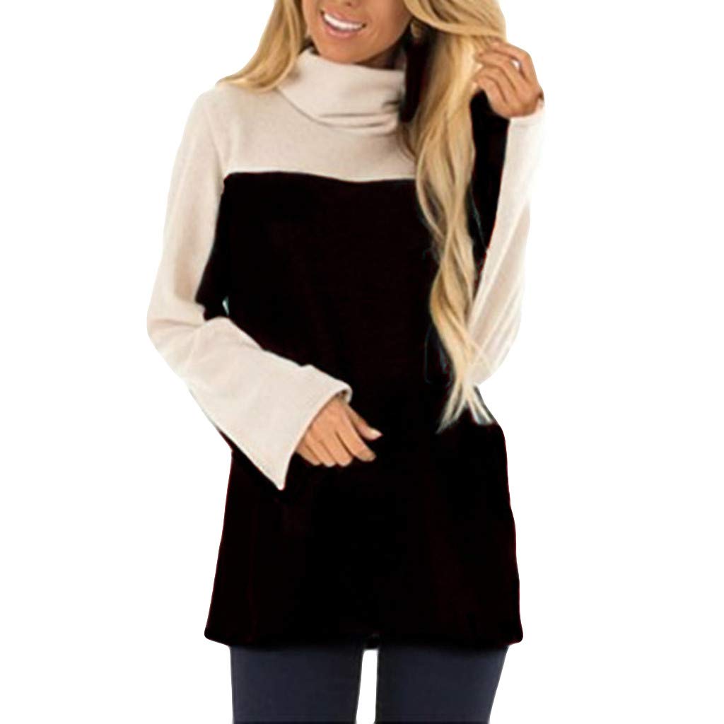 Women's Pullover Hoodie Funnel Neck Long Sleeve Hooded Sweatshirt Colorblock Patchwork Drawstring Top Blouse