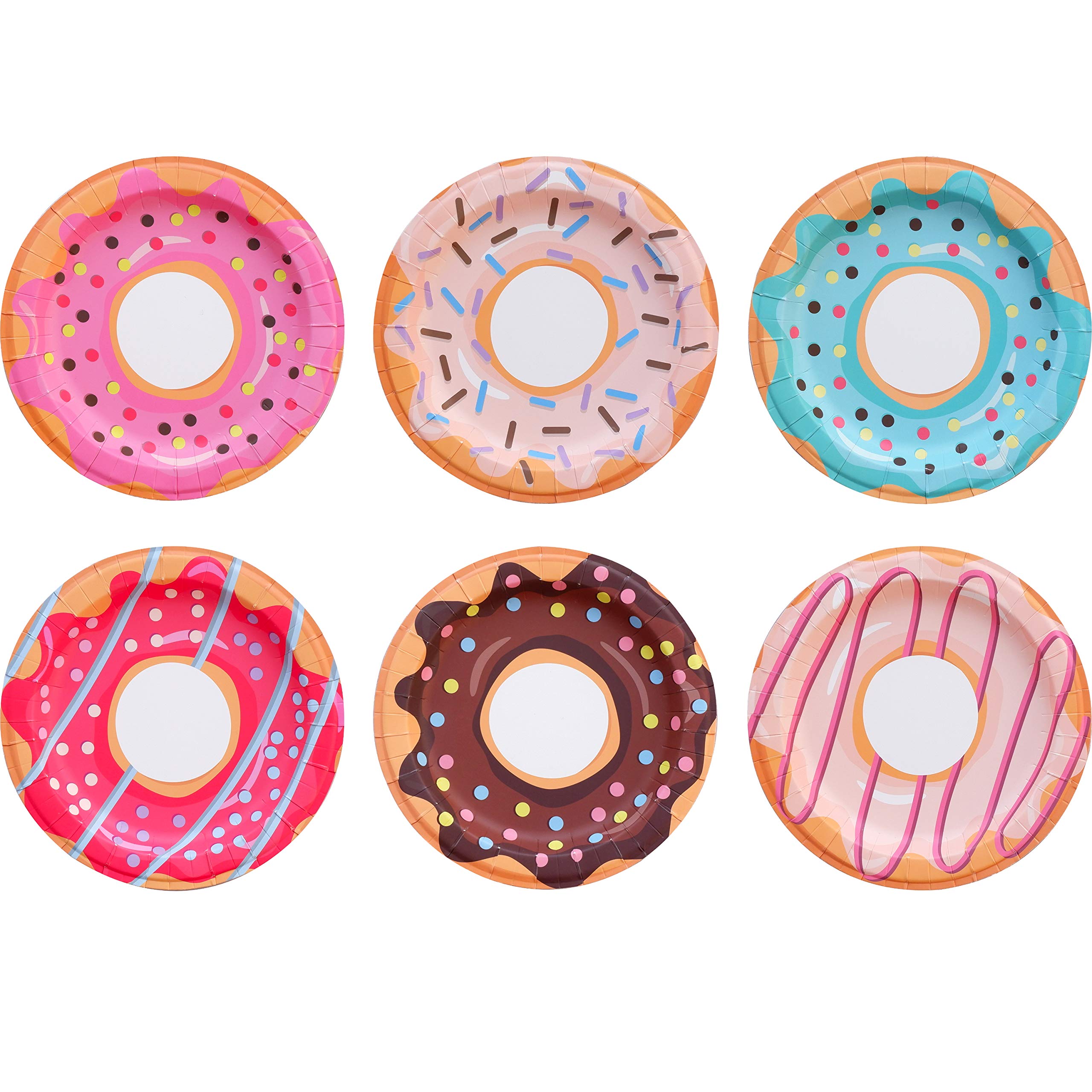 Paper Plates - 60-Count Small Disposable Colorful Cute Party Plates in 6 Assorted Theme Designs - Party Supplies for Birthday, Dessert, Tea Party - 8" x 8" (Donut)