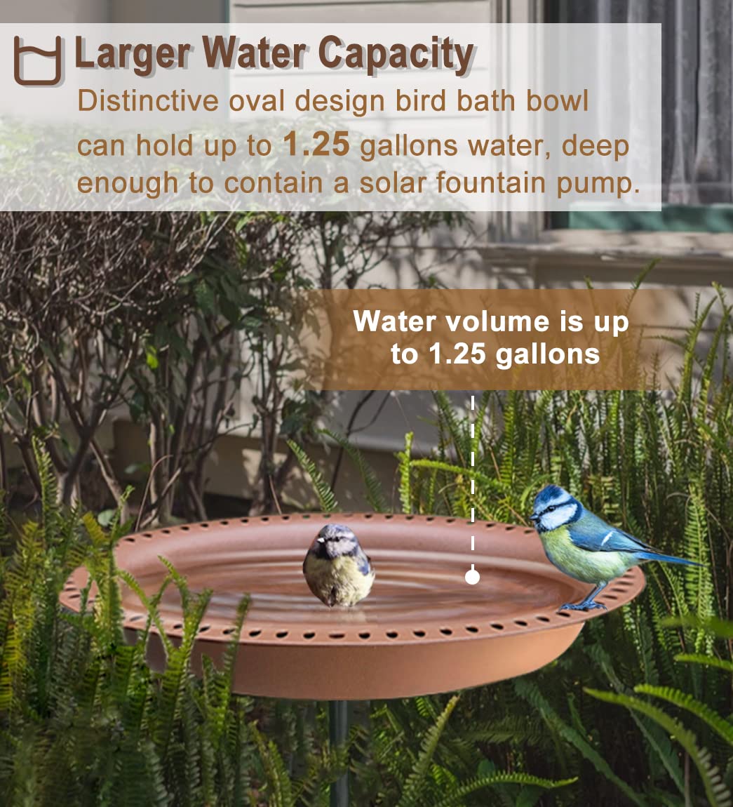 Garbuildman Upgraded 5-Prong Base Bird Bath with Metal Stake, Detachable Decoration Bowl Spa & Freestanding Birdfeeder for Outdoor Garden, Oval Style, Brown