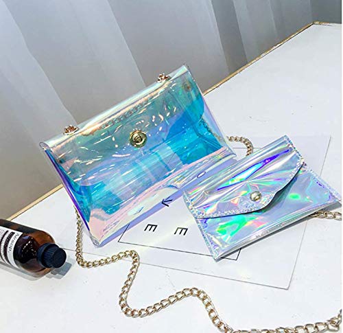 Women's PVC Holographic Cross Body Purse Shoulder Bag Clear Bag with Small Interior Bag