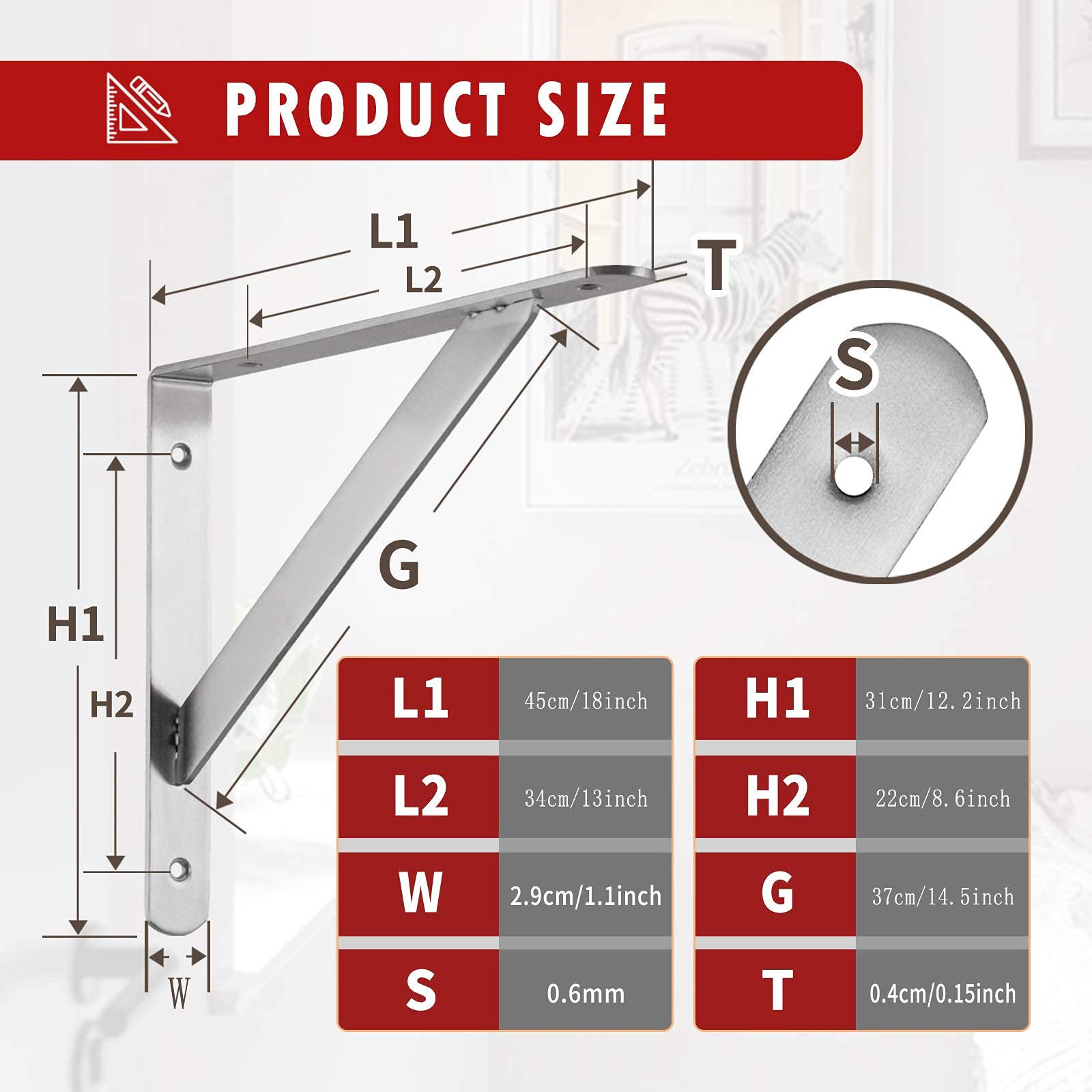 COOC2 14β X 10" Shelf Bracket, Max Load: 440 lb/ 200KG Heavy Duty Stainless Steel Solid Welding Brackets for Table Bench, Space Saving DIY Desktop Table top, Pack of 2