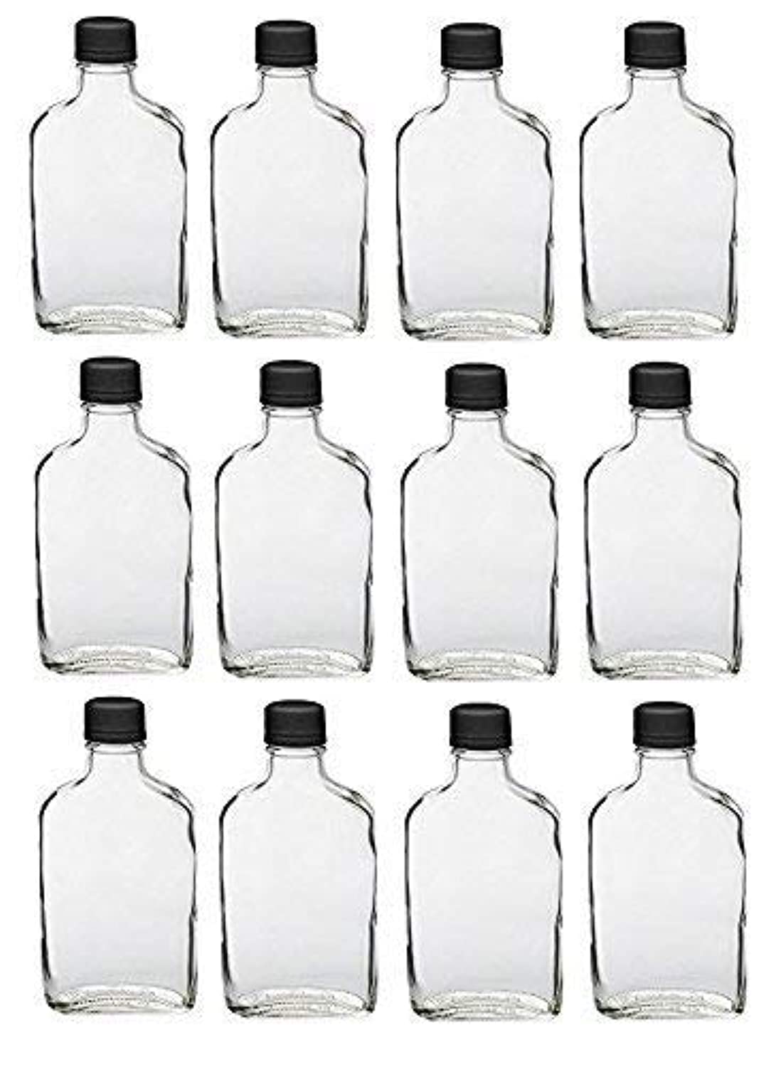 Nakpunar 12 pcs 200 ml Glass Flask Bottles with Black Tamper Evident Cap (12, 200 ml Black)